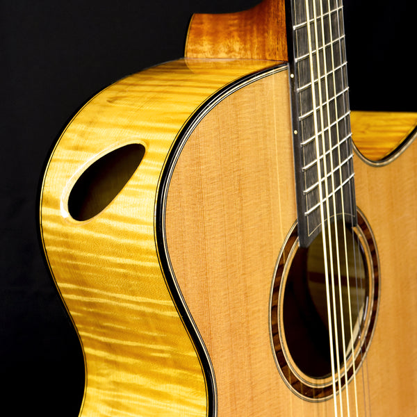 Hozen Guitars | MJ Fanned Fret Baritone Cedar with Flamed Maple Premium ...